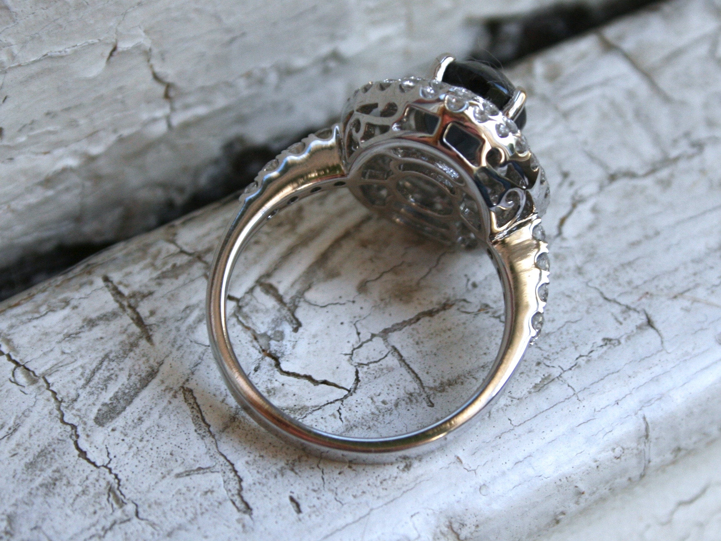 Gorgeous 18K White Gold Color Change Garnet and Diamond Double Halo Ri ...